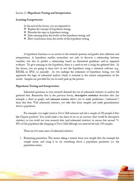 Lesson 12 Hypothesis Testing And Interpretation Pdf P Value