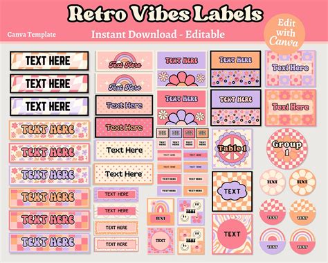 Retro Classroom Labels Editable Teacher Canva Template Instant