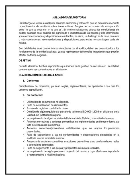 Hallazgos De Auditoria Pdf