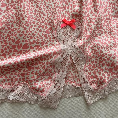 Pretty Pink And White Heart Print Slip By Depop
