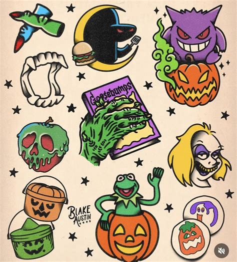 Small Halloween Tattoos Ideas Halloween Art Tattoo 90s Inspired