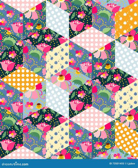 Seamless Pattern Of Cute Quilt Patchwork Design Stock Vector
