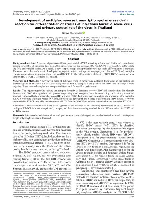 Pdf Development Of Multiplex Reverse Transcription Polymerase Chain Reaction For