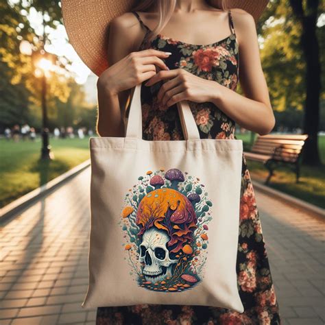 Skull Mushroom Tote Bag Hippie Skull Tote Boho Skull Bag Reusable
