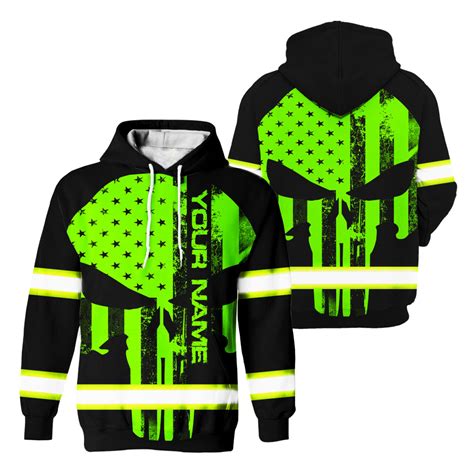 Custom American Flag And Camp Skull Reflective Hi Vis Hoodies Neon