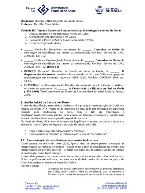 Historiografia Do Sul De Goiás Temas Chave Pdf Economia Estado