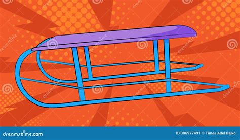Cartoon Sled Comic Book Toboggan Retro Vector Comics Pop Art Object
