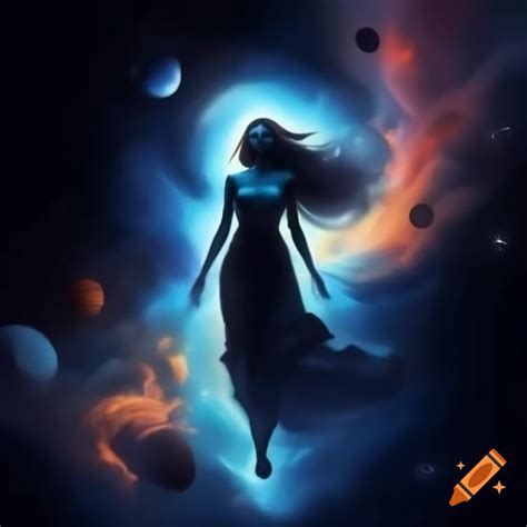 Celestial Silhouette Of A Woman With Flowing Hair Ascending In The
