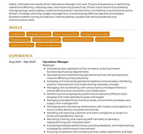 Operations Manager Resume Sample In 2026 Resumekraft
