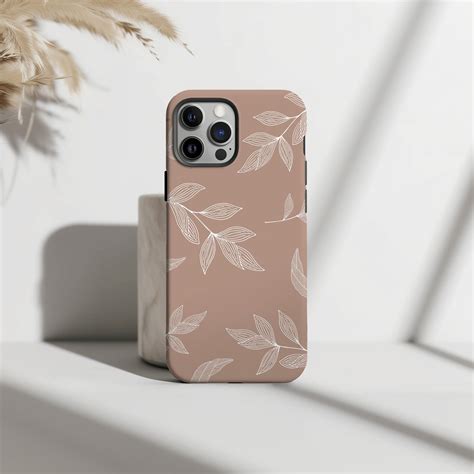 Minimalist Leaf Pattern Iphone Case Elegant Botanical Tough Dual Layer Cover For Iphone 15 Pro