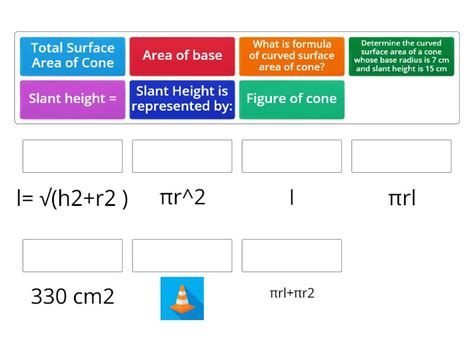 Surafce Area Of Cone Match Up
