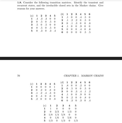 solved 1 8 consider the following transition matrices