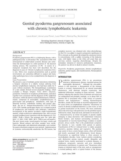Pdf Genital Pyoderma Gangrenosum Associated With Chronic Lymphoblastic Leukemia