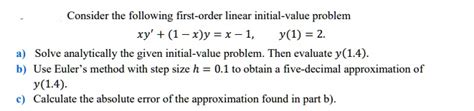 Solved Consider The Following First Order Linear Initial Value Problem Xy 1 Xyx 1 Y1