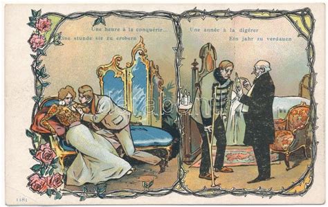 Ein Stune Sie Zu Erobern Ein Jarh Zu Verdauen Szerelmes Pár Humor Art Nouveau Humour