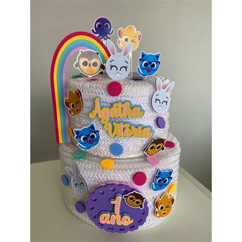 Topo Topper De Bolo Aniversário Em Camadas Tema Bolofofos Shopee