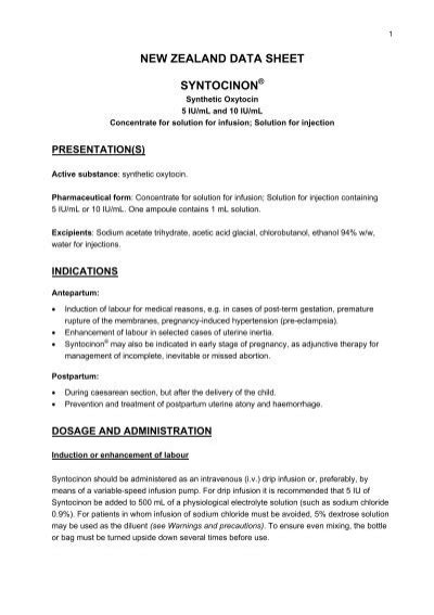 New Zealand Data Sheet Syntocinon Medsafe