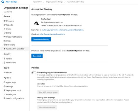 policy support to restrict creating new azure devops organizations