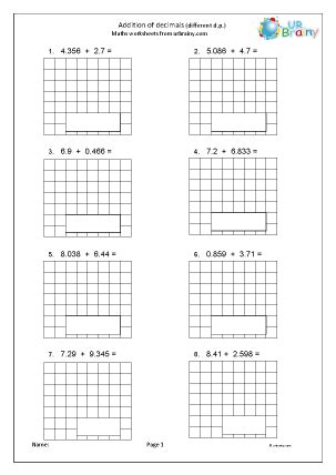 More Written Addition Of Decimals Addition In Year Age By URBrainy Com