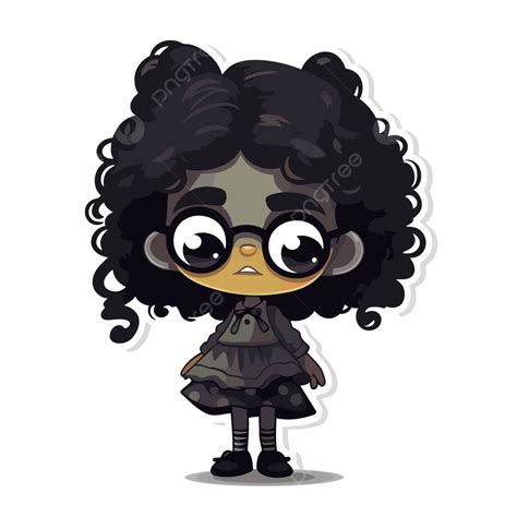 Cartoon Mädchen Mit Schwarzen Haaren Und Brille Schwarze Haare Brille