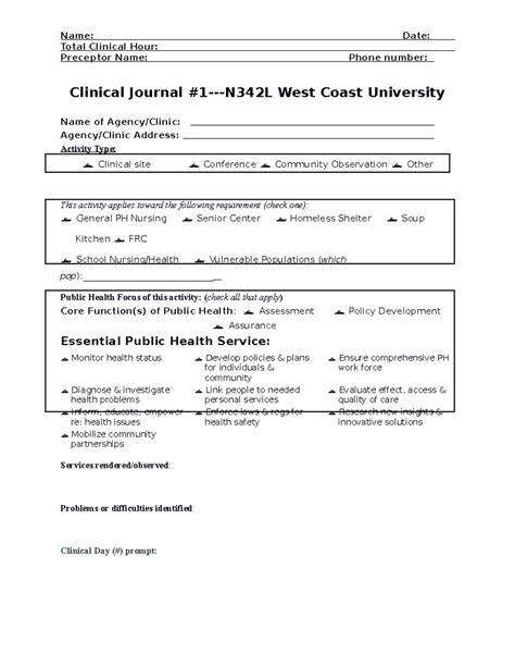 Reflection Journal Template 2023 Name Date Total Clinical Hour