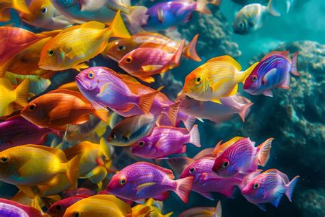 Premium Photo A Vibrant School Of Fish Of Various Colors Swimming