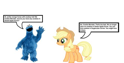 Applejack Meets Cookie Monster By Mrtoonlover83 On Deviantart