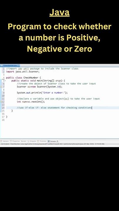 java program to check whether a number is positive negative or zero