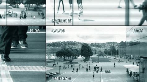 Cctv Surveillance Camera Split Screen Background Showing People Walking