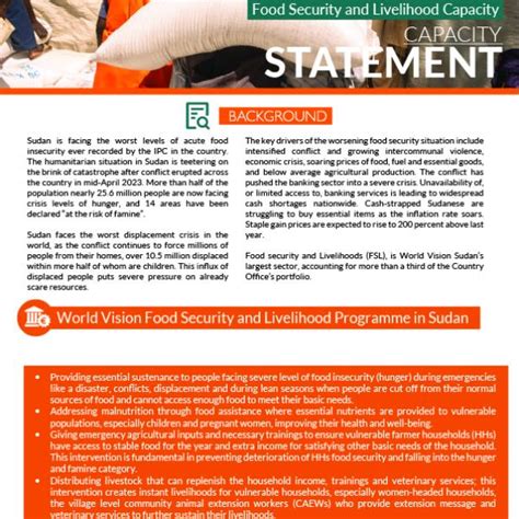 Food Security And Livelihood Capacity Statement Sudan World Vision