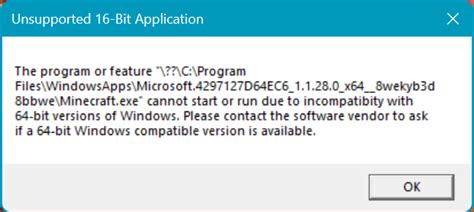 minecraft installation error 16 bit application not supported java edition support support