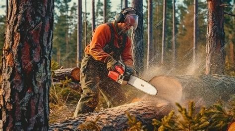 Premium Photo Tree Cutting Process Team Of Skilled Lumberjack Woodcutter Down A Large Tree
