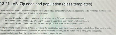 Solved 1321 Lab Zip Code And Population Class Templates
