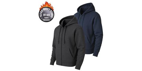 Mens Heavyweight Fleece Lined Full Zip Hoodie