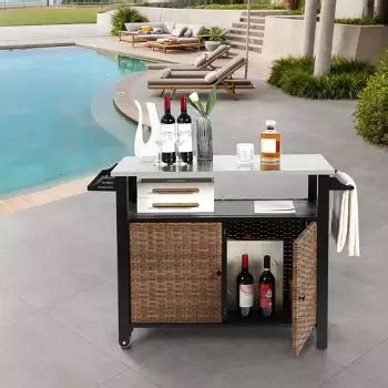 Keter Xl Rolling Bar Cart Outdoor Patio Furniture Resin Wicker Serving