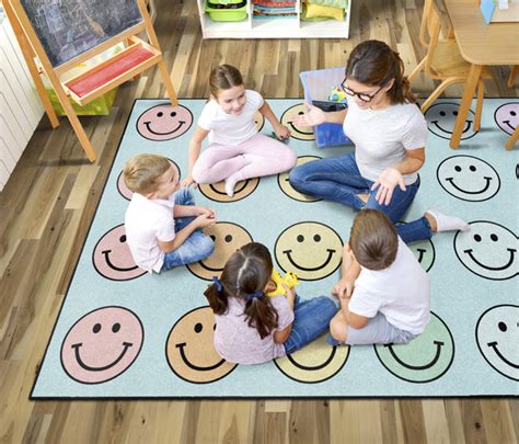 Pastel Rainbow Smileys Sit Spot Rug Seating Rug Classroom Rug