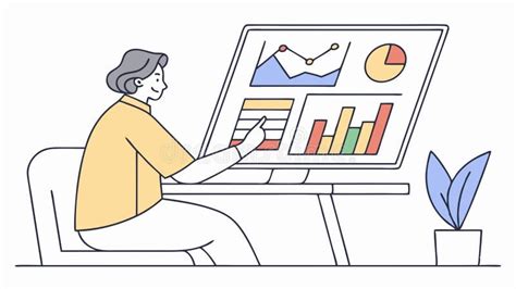 A Data Analyst Reviewing Financial Charts On A Computer Vector Design