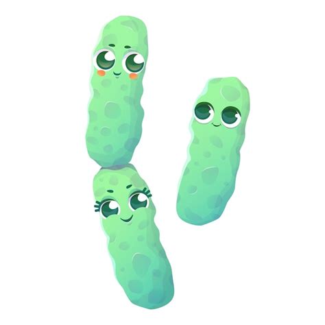 평평한 배경에 고립 된 만화 스타일의 Bacillus Subtilis 박테리아의 터 일러스트레이션 프리미엄 벡터