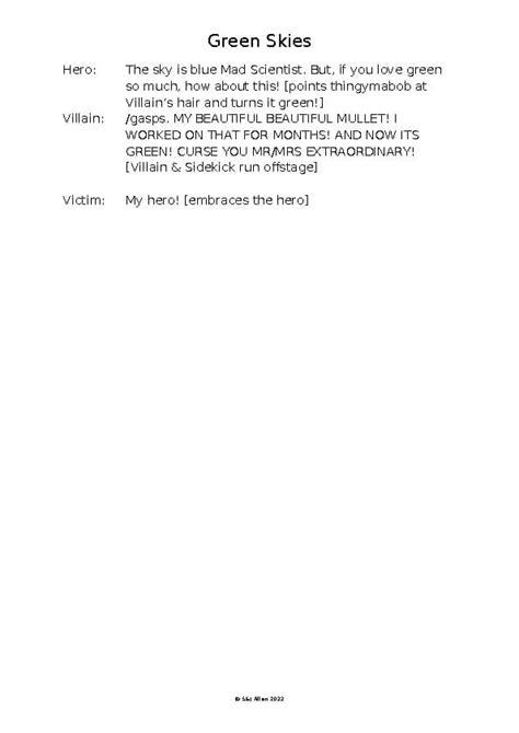 Mini Melodrama Script Green Skies By Mrsallenteaches Tpt