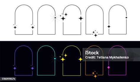별이 있는 미적 프레임 미래 지향적 인 프레임 장식 요소 포스터 디자인 배너 세트 별 장식이 있는 단순한 미적 테두리 Y2k 벡터 금색에 대한 스톡 벡터 아트 및 기타