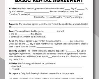 Basic Rental Agreement Pdf Printable Agreements Fillable Rental Form