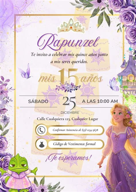 Plantillas Editables Princesas Invitaciones Enredados Tarjeta