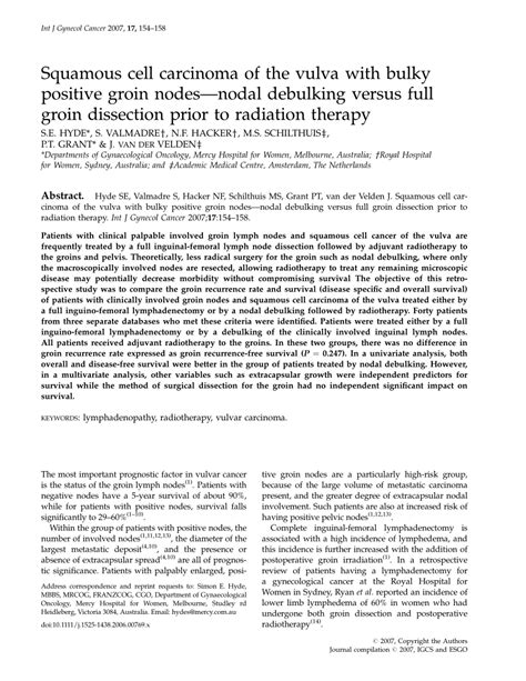 Pdf Squamous Cell Carcinoma Of The Vulva With Bulky Positive Groin