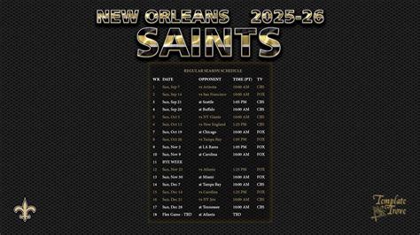 2025 2026 New Orleans Saints Wallpaper Schedule