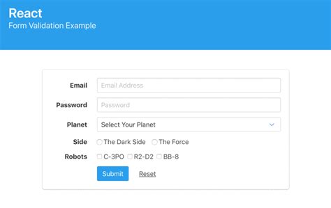 Github Risanreact Form Validation Example React Form Validation Example