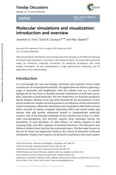Pdf Molecular Simulations And Visualization Introduction And