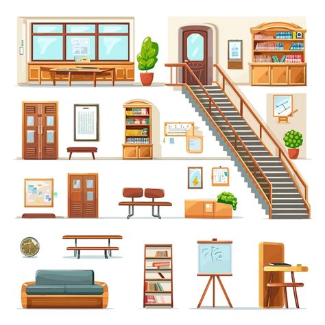 Schoolhallinteriorelementsset Premium Ai Generated Vector