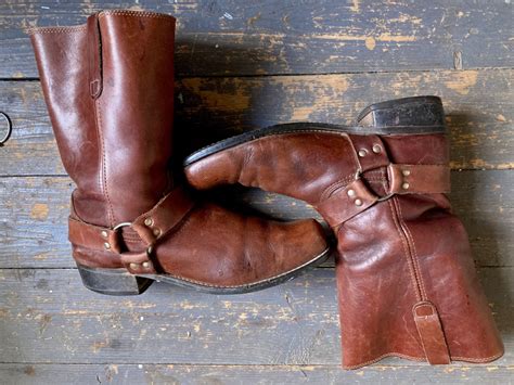 Brown Leather Harness Boots Mens Boots Motorcycle Boots 13 D Low