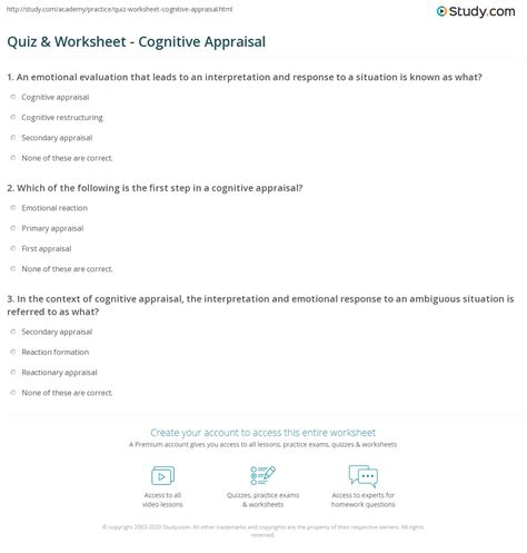 Quiz And Worksheet Cognitive Appraisal