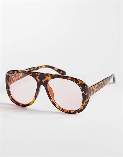 Kaiia Exclusive Chunky Blush Lens Aviator Sunglasses In Brown Tort Asos
